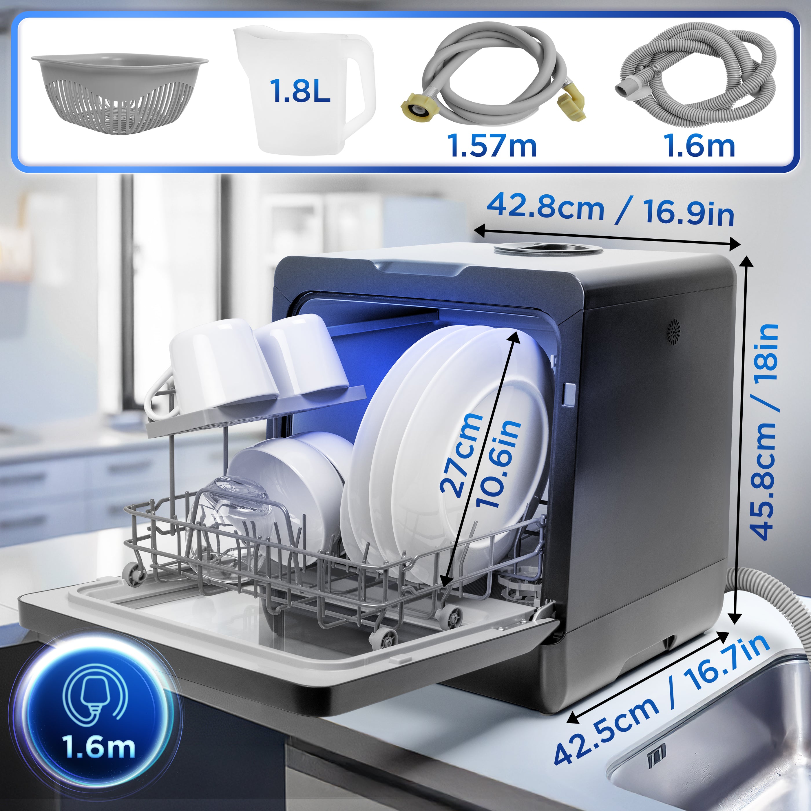 Duronic Table Top Dishwasher DW5 BK 950W Compact Tabletop Dish Washer