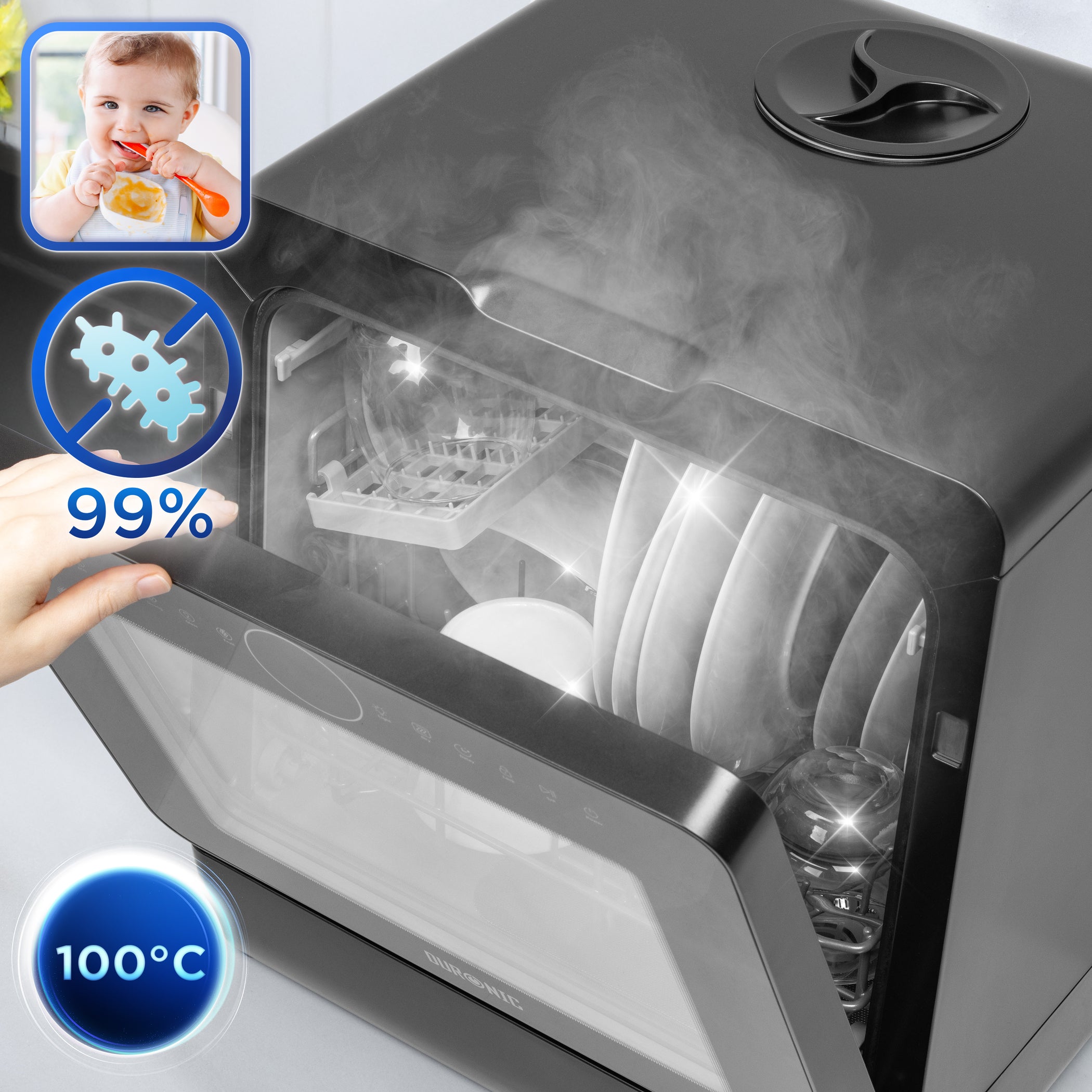 Duronic Table Top Dishwasher DW5 BK 950W Compact Tabletop Dish Washer