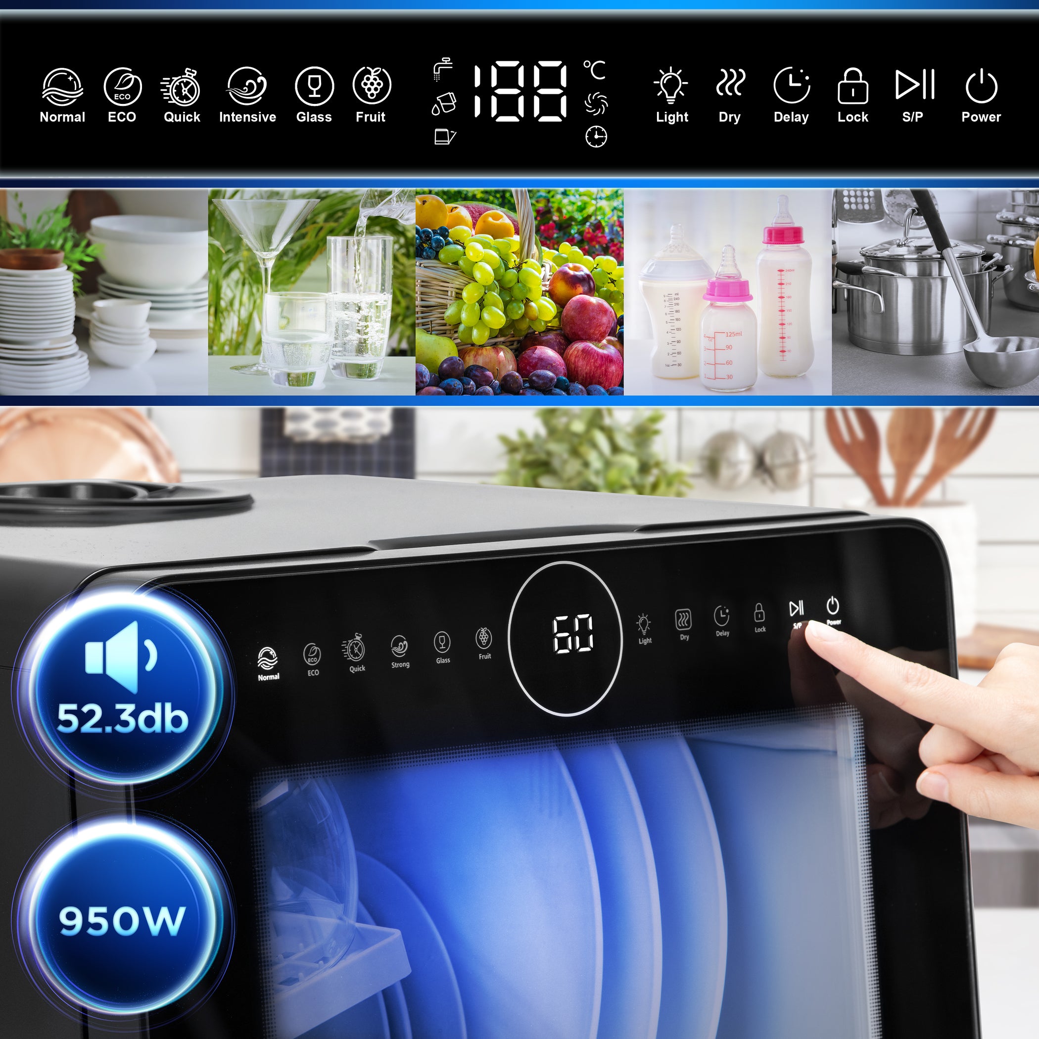 Duronic Table Top Dishwasher DW5 BK 950W Compact Tabletop Dish Washer
