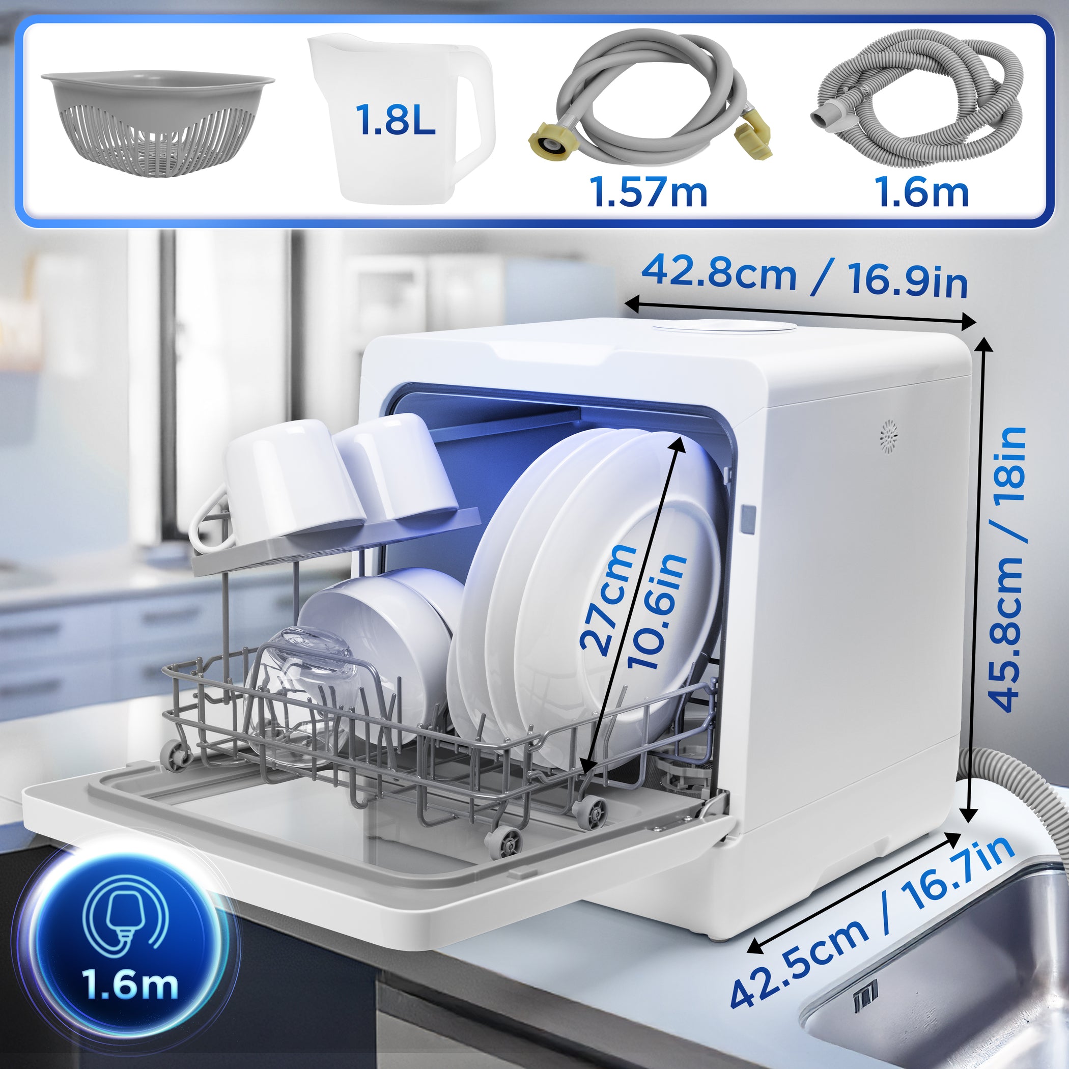 Duronic Table Top Dishwasher DW5 WE 950W Compact Tabletop Dish Washer