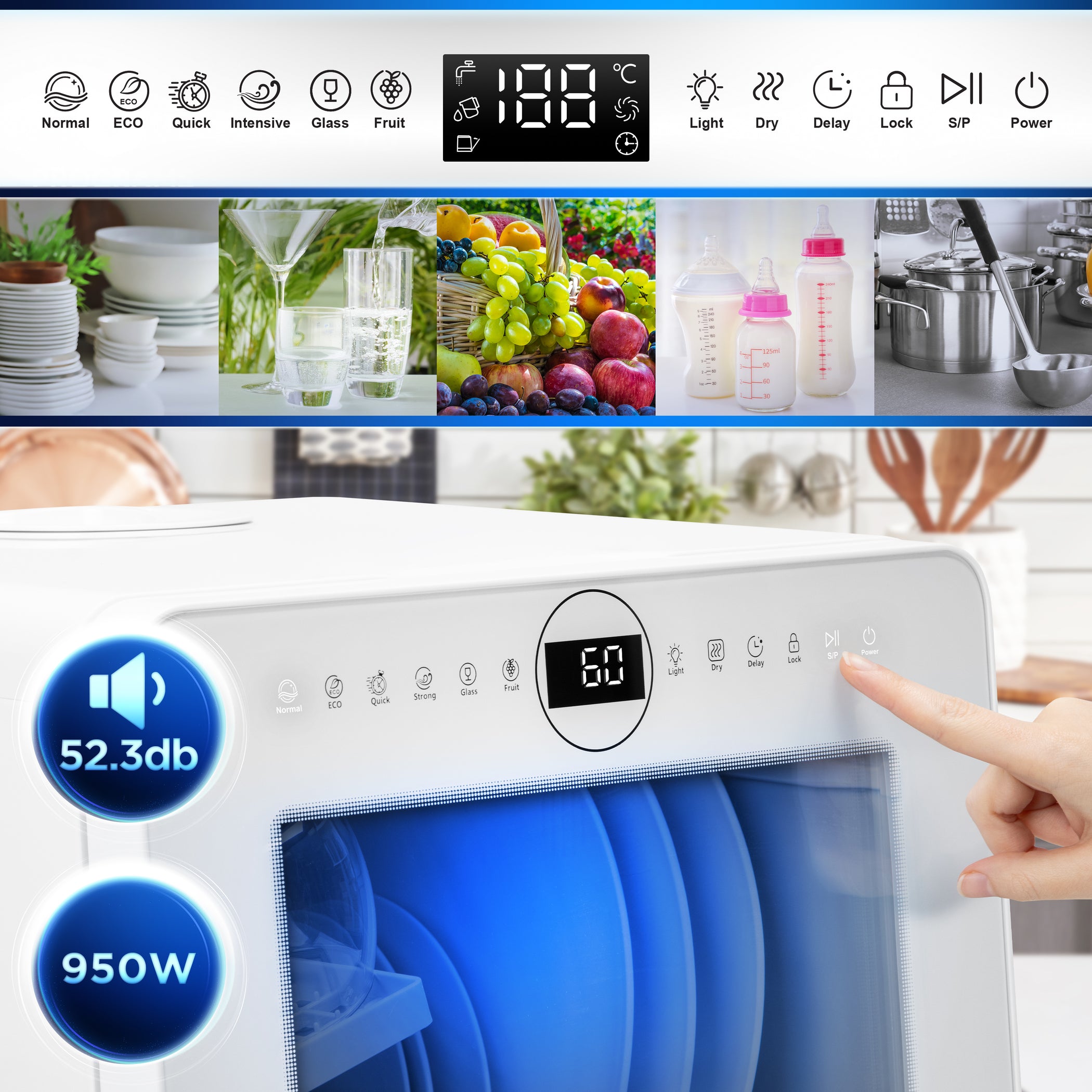 Duronic Table Top Dishwasher DW5 WE 950W Compact Tabletop Dish Washer
