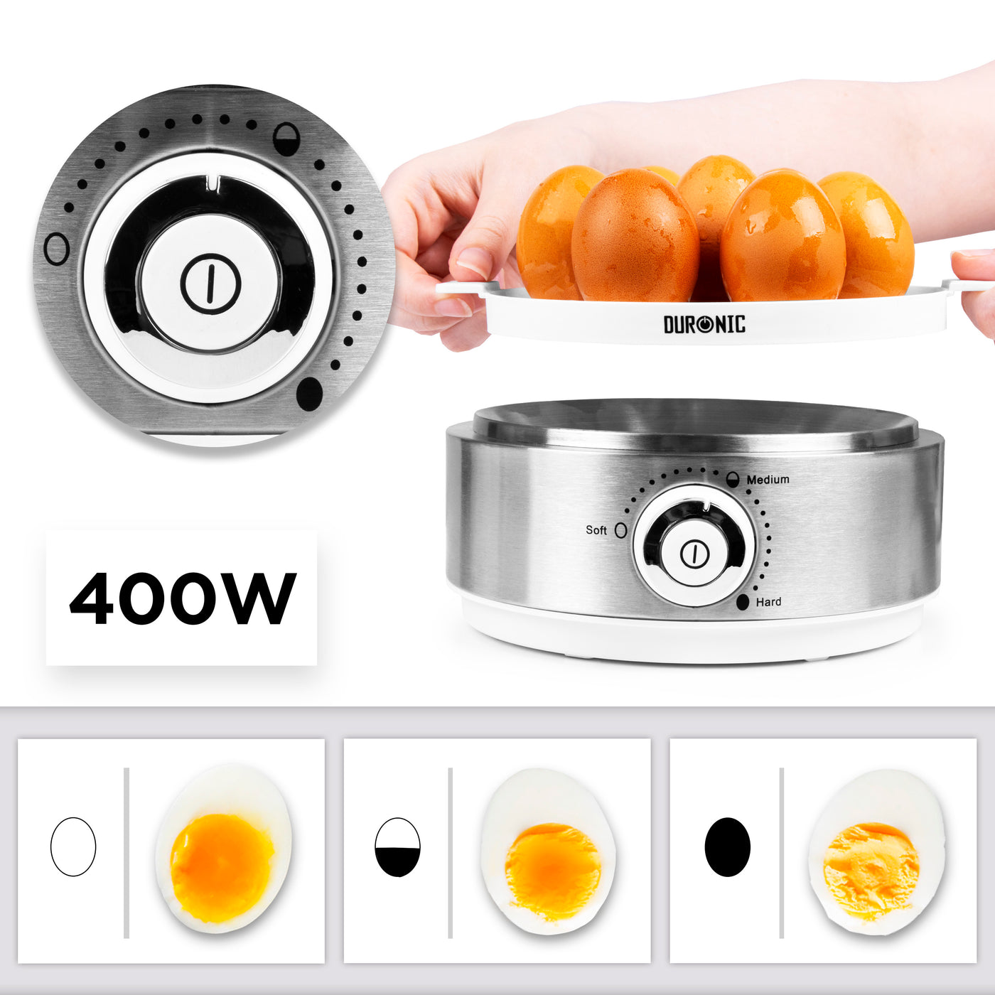 Duronic Electric Egg Boiler EB40 WE Steamer for Eggs 400W Automatic Eg