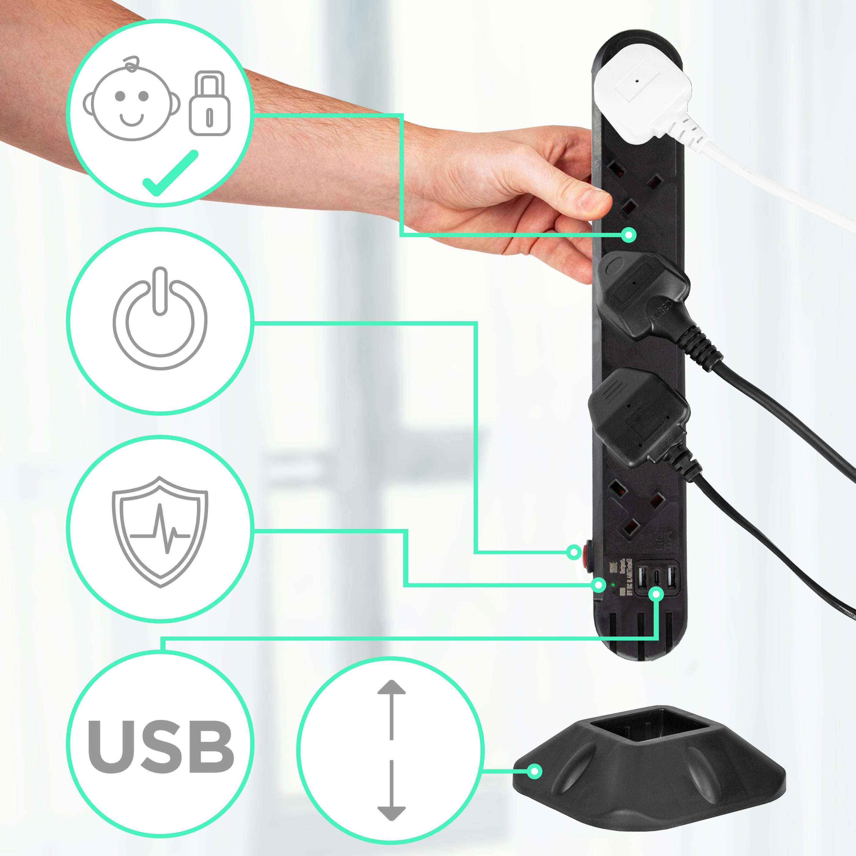 Duronic 10 Way Extension Tower ST10B | 10-Gang Power Strip Lead | Surge ...