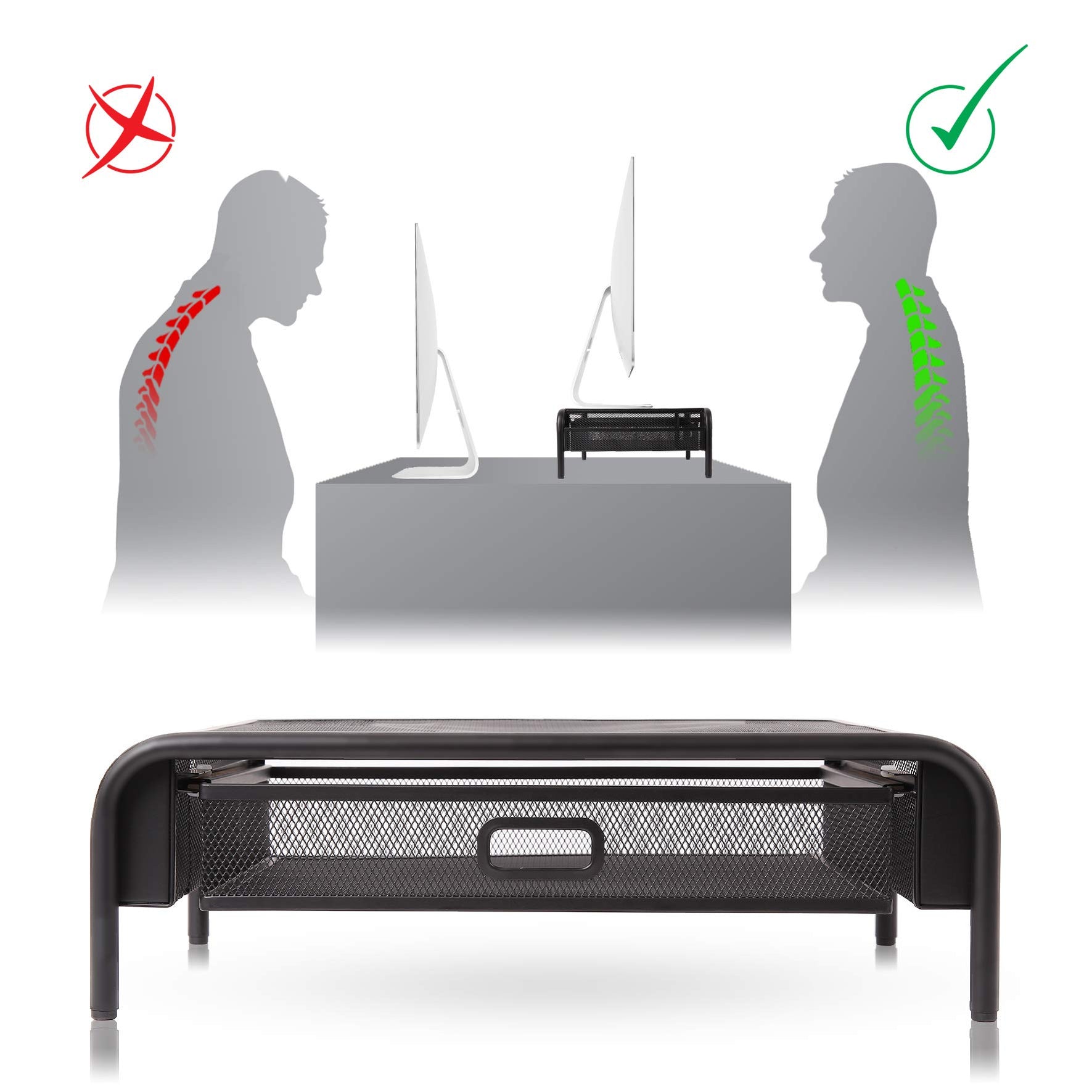 Duronic Monitor Stand Riser with Drawer DM072 | Laptop and Screen Plat