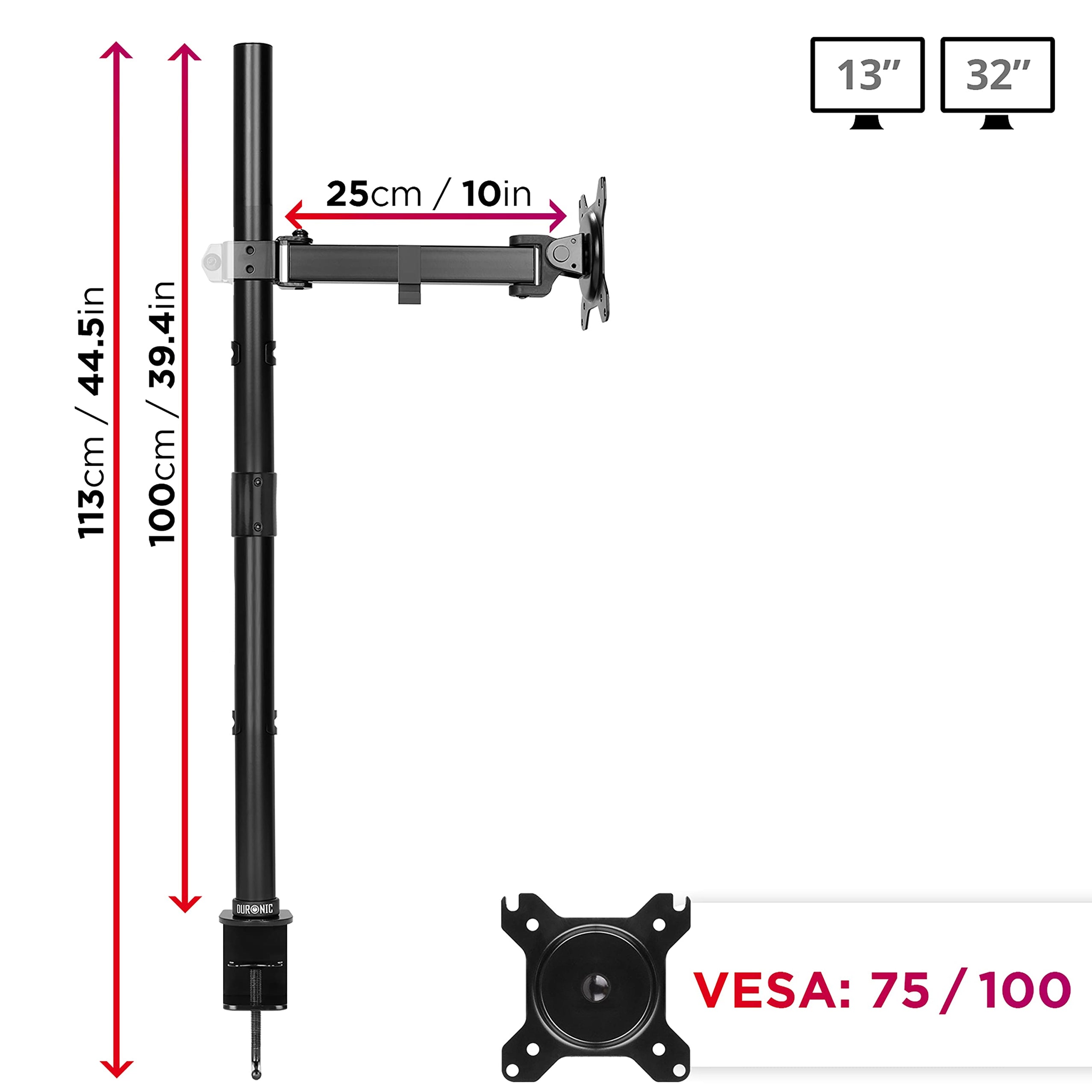 Duronic Single Monitor Arm Stand DMT151X2, PC Desk Mount, Extra Tall 1