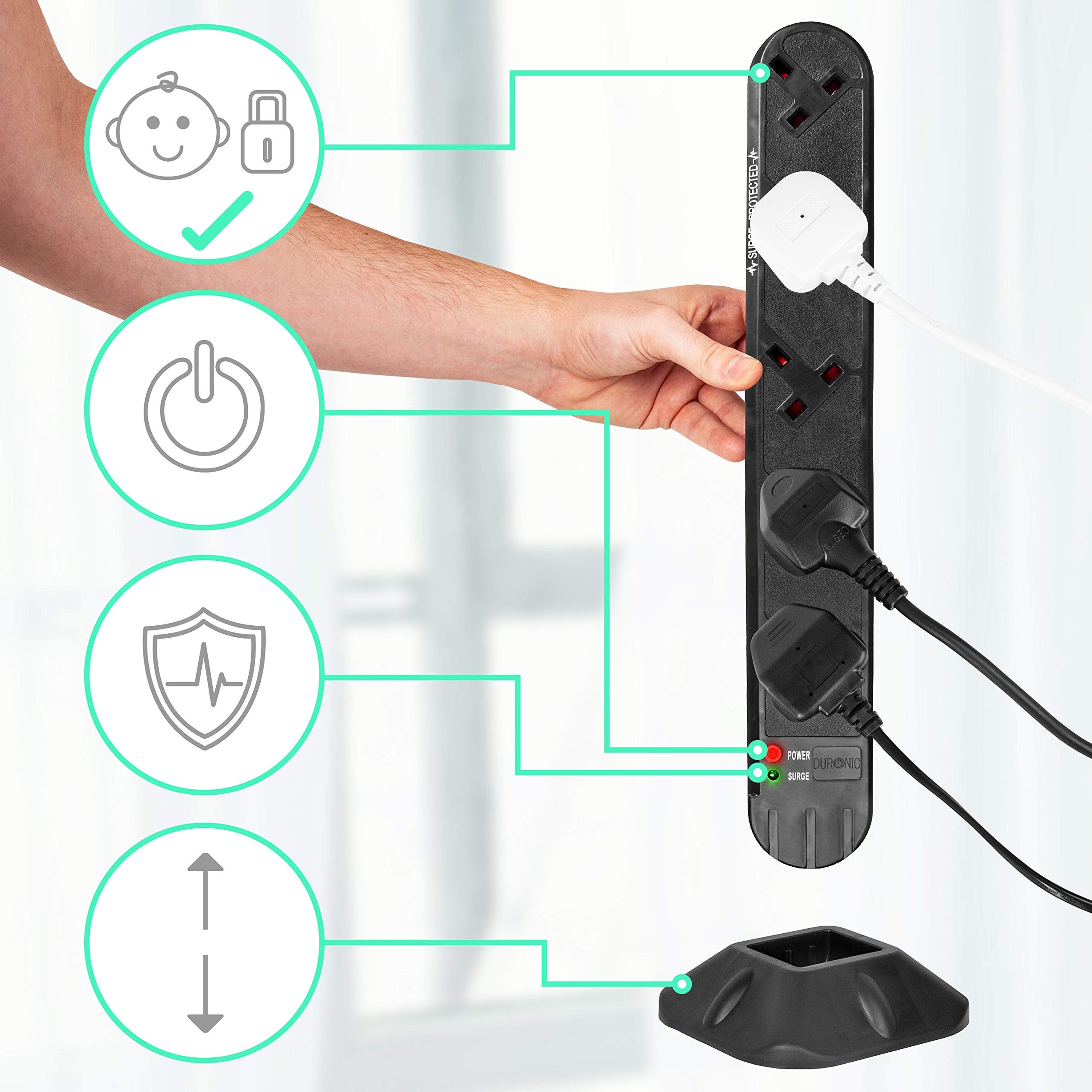 Duronic 10 Way Extension Tower ST10B | 10-Gang Power Strip Lead | Surge ...